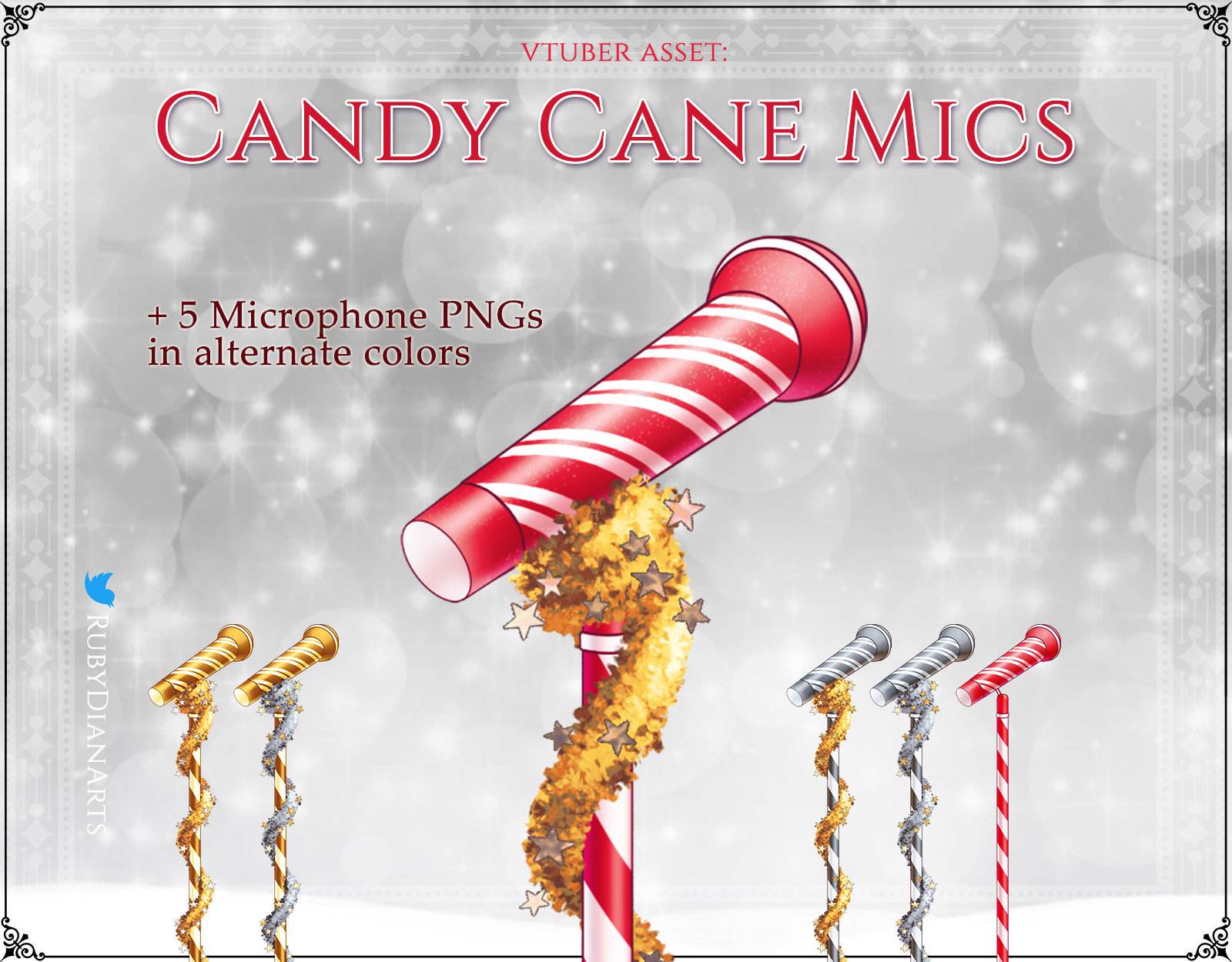 Candy Cane Mic | Vtuber Christmas Assets + Extra Microphones in Gold ...