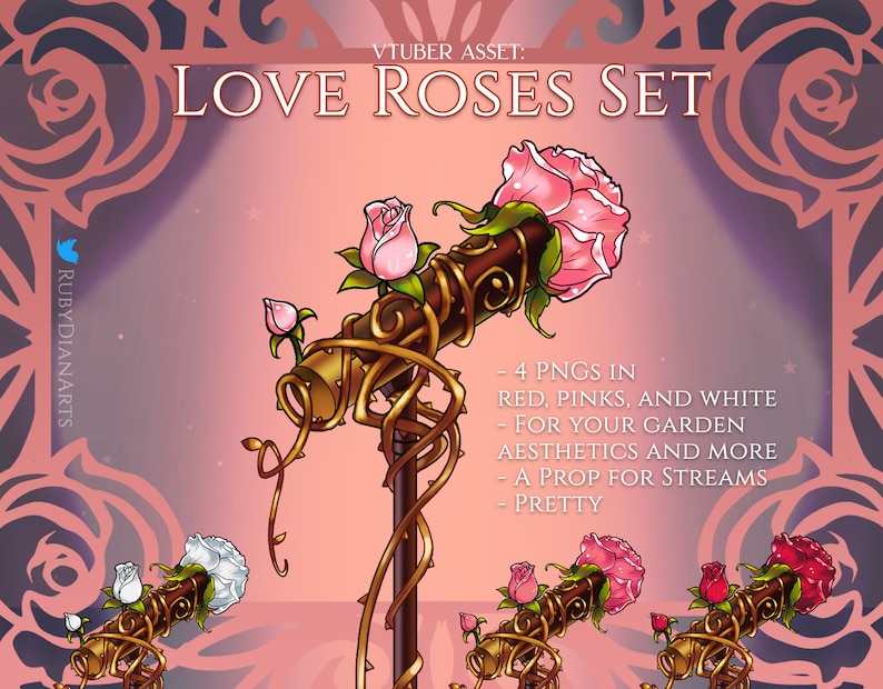 Love Roses Mic Set Multi-pack Vtuber Asset Stream Props Pink Red White ...