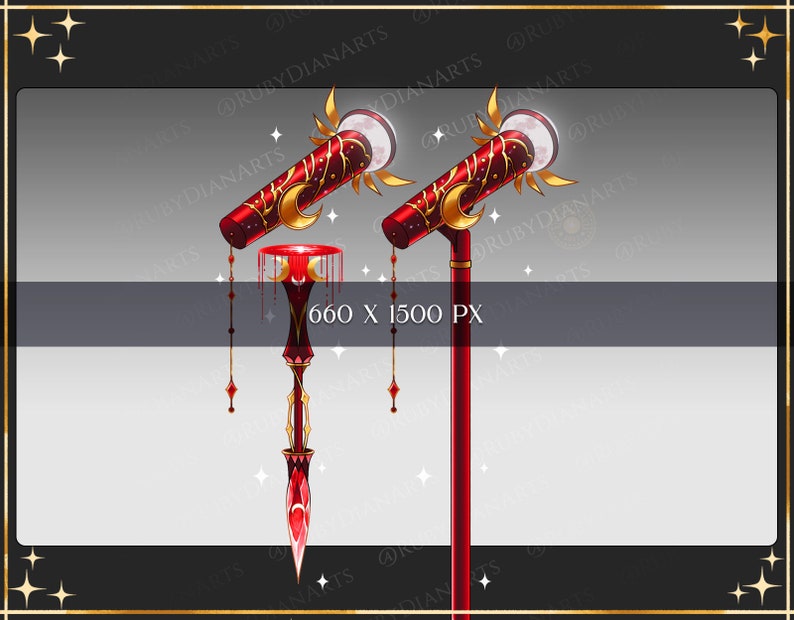 Ruby Moon Mic Red and Gold Ver Vtuber Celestial Assets Bonus Crescent ...