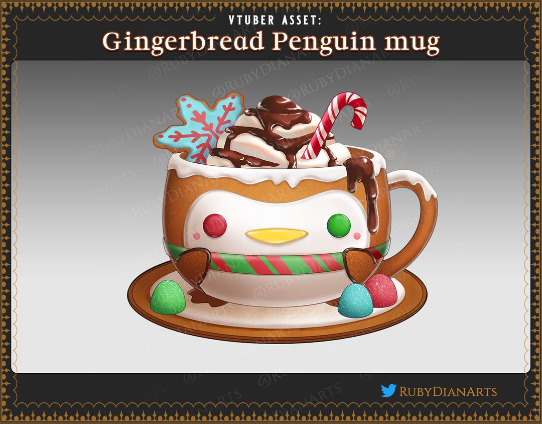 Gingerbread Penguin Mug Vtuber Assets Cute and Cozy Hot - Etsy