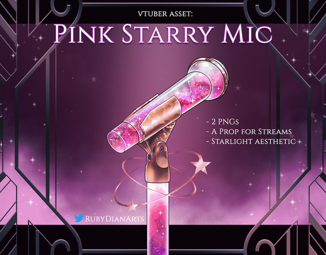 Pink Starry Mic | Celestial Vtuber Asset Microphone | Stream Decoration | Star Space Aesthetic ...