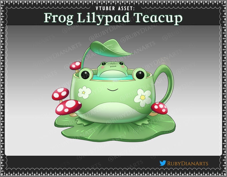 Frog Lilypad Teacup | Stream Vtuber Assets | Kawaii Cozy Froggy Assets ...