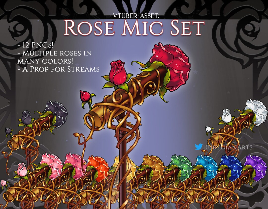 12 Rose Mic Set | Multi-pack | Vtuber Asset | Stream Props | Rainbow ...