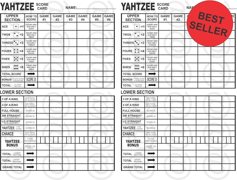 Yahtzee Score Sheet, Digital Download, Instant Download - Etsy
