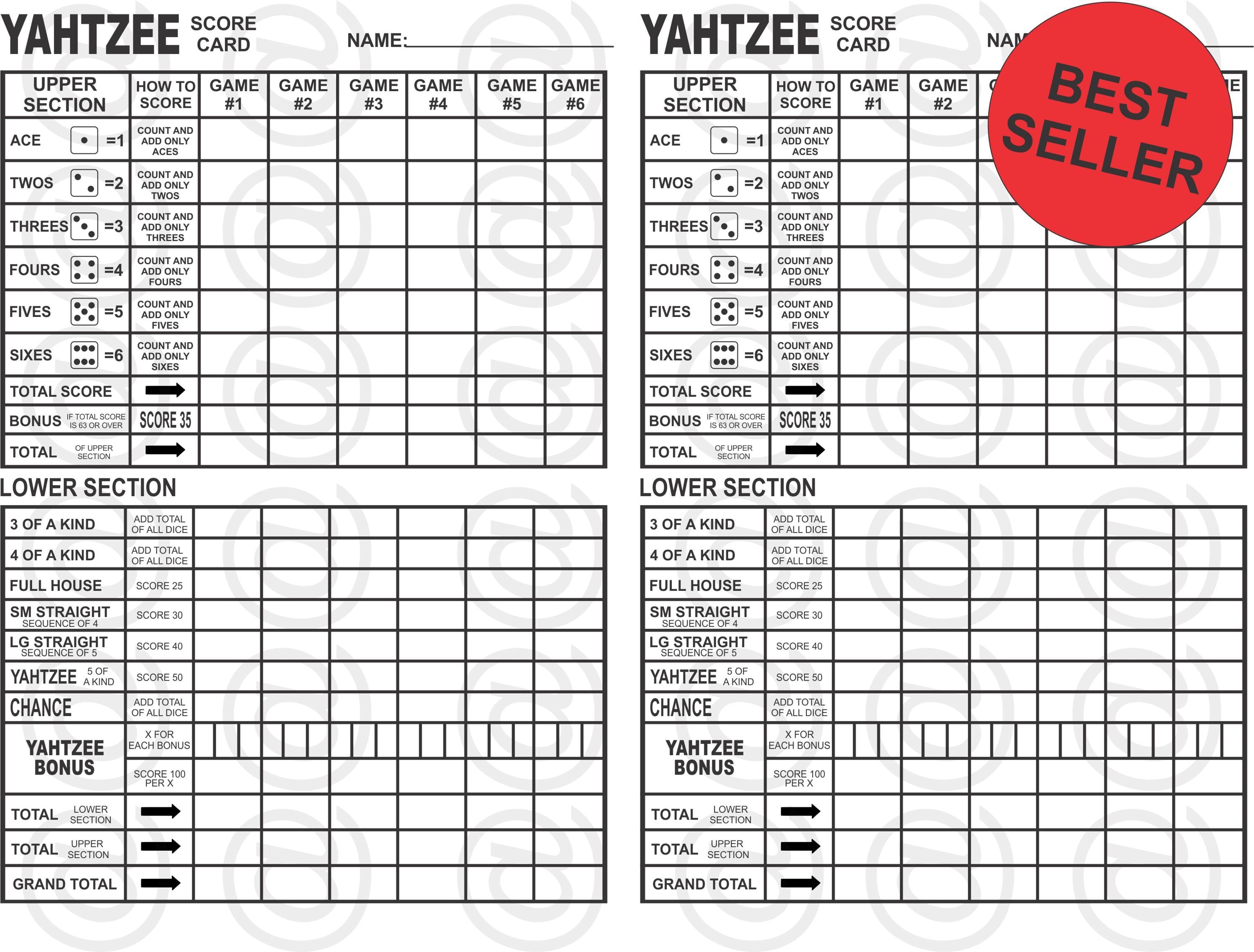 Yahtzee Score Sheet, Digital Download, Instant Download - Etsy