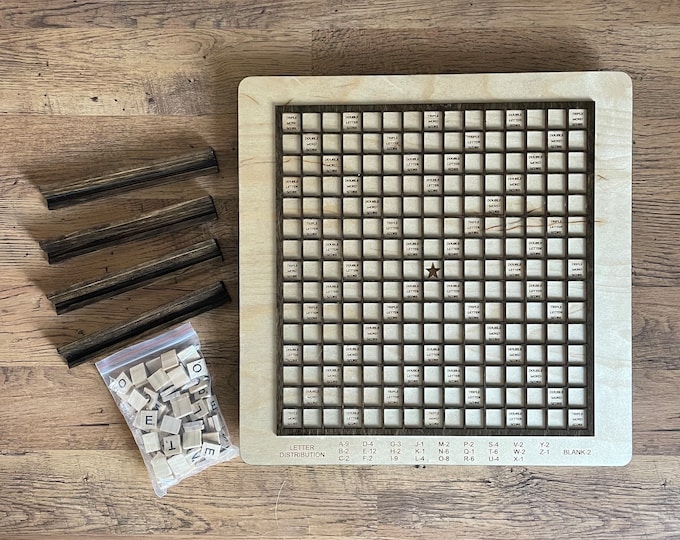 Wooden Word Tile Game on a Lazy Susan, Scrabble Handmade Word Game ...