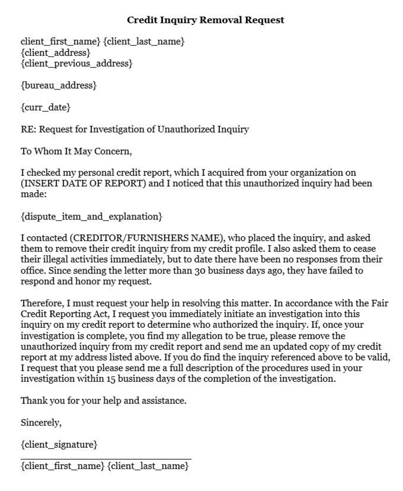 Credit Inquiry Removal Request - Etsy