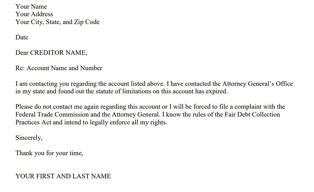 DEBT EXPIRED LETTER, Professional Letter, Digital Downloadable Statute ...