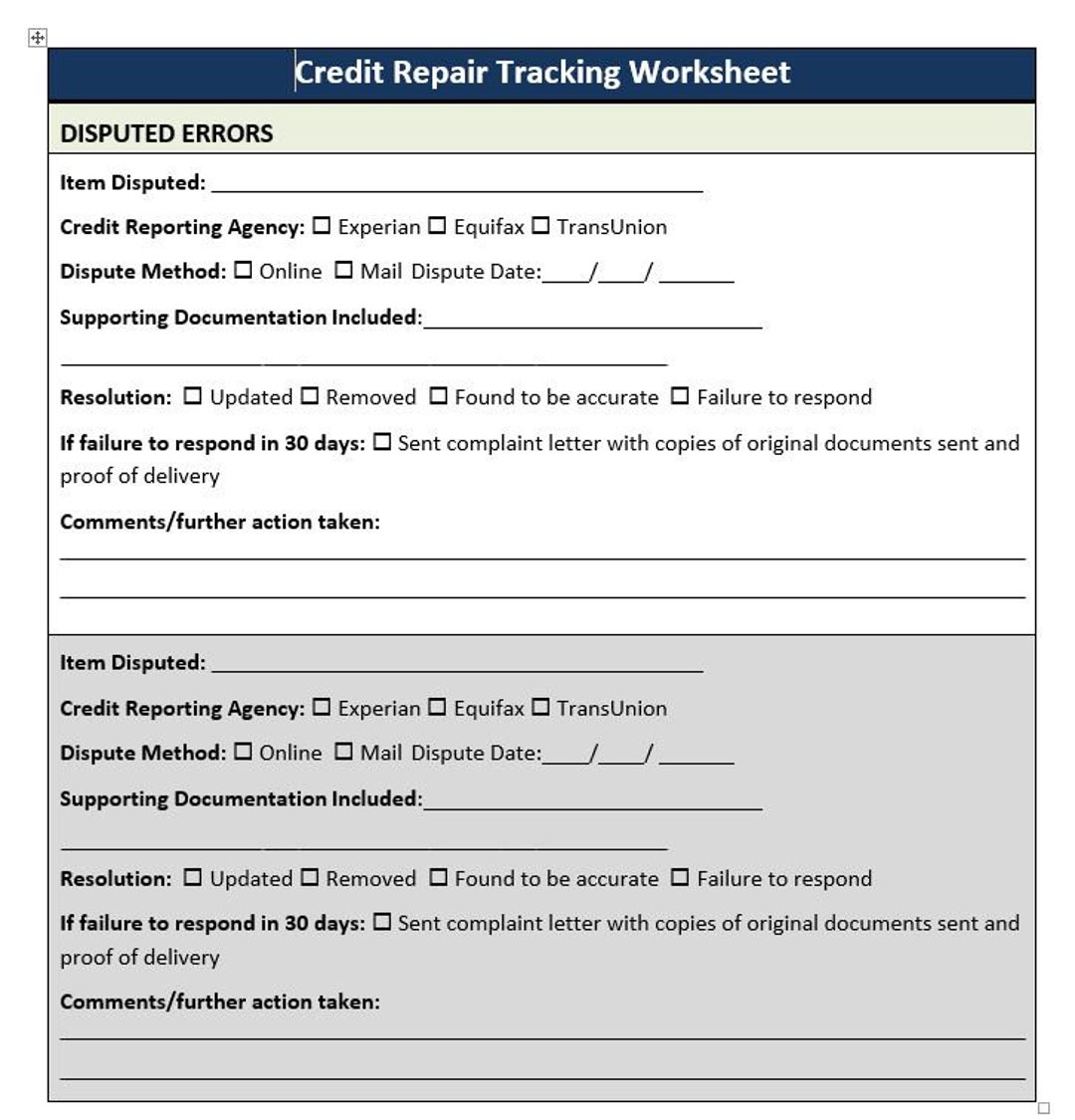 Credit Repair Tracking Worksheet - Etsy