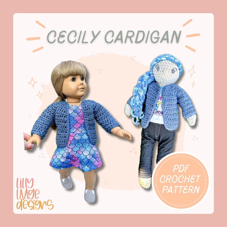 Cecily Cardigan Crochet Pattern for Dolls Crochet Doll Sweater Pattern Crochet Pattern for 18 ...