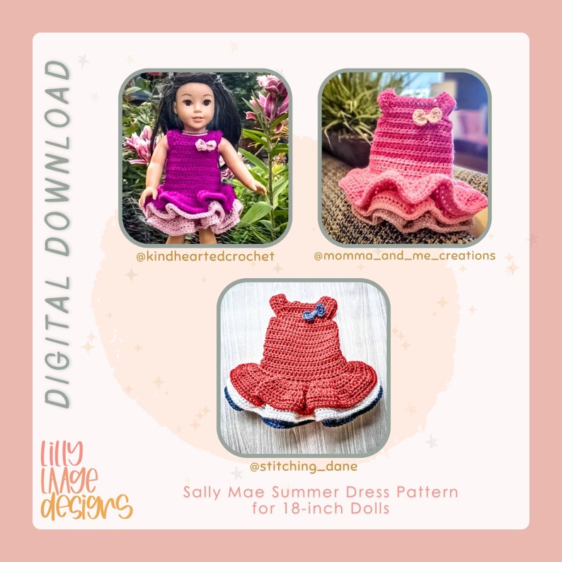 Sally Mae Summer Dress Crochet Pattern for Dolls Crochet Doll Dress Pattern Crochet Pattern for ...
