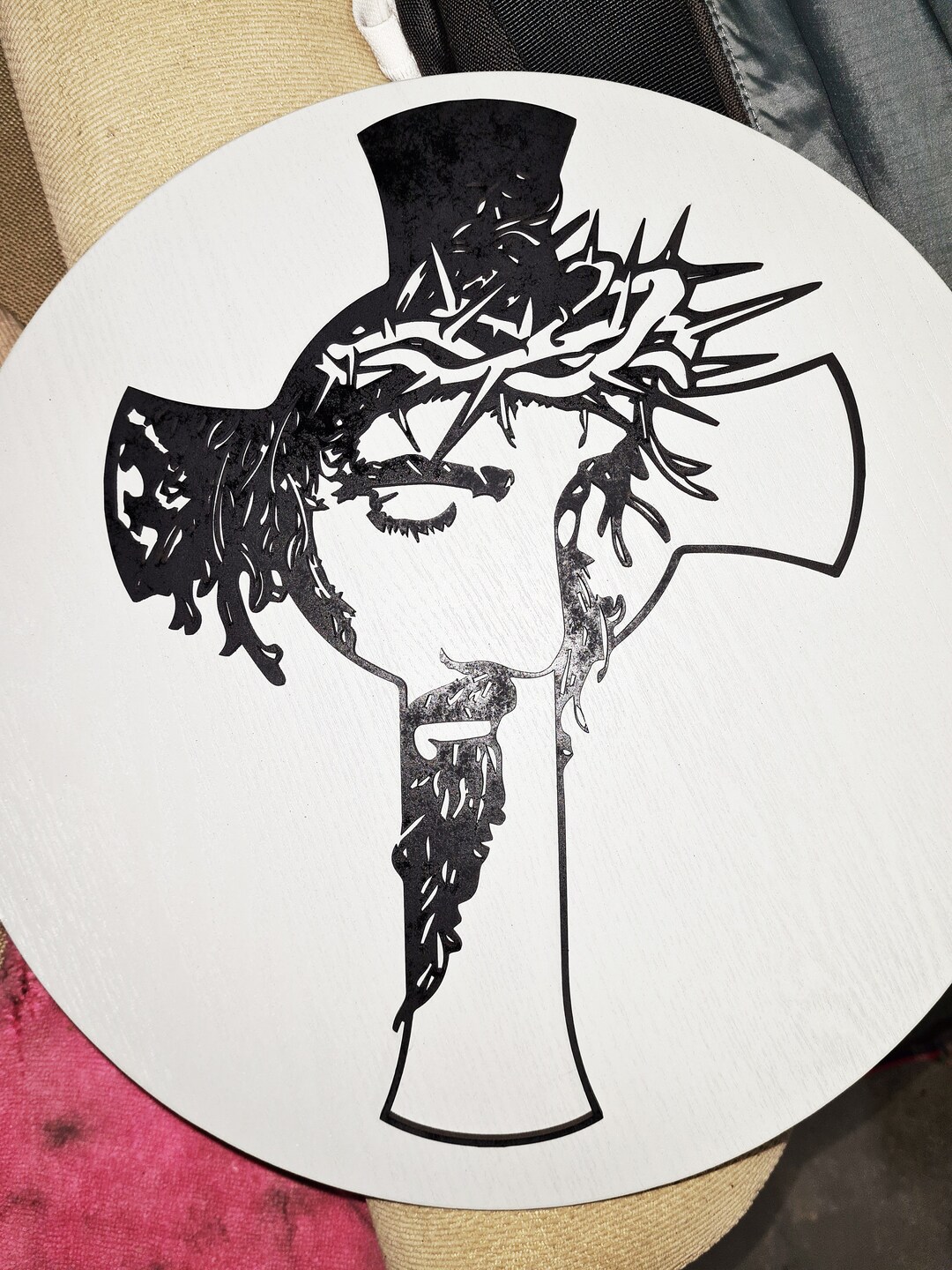 Jesus Face in Cross With Backing Round - Etsy
