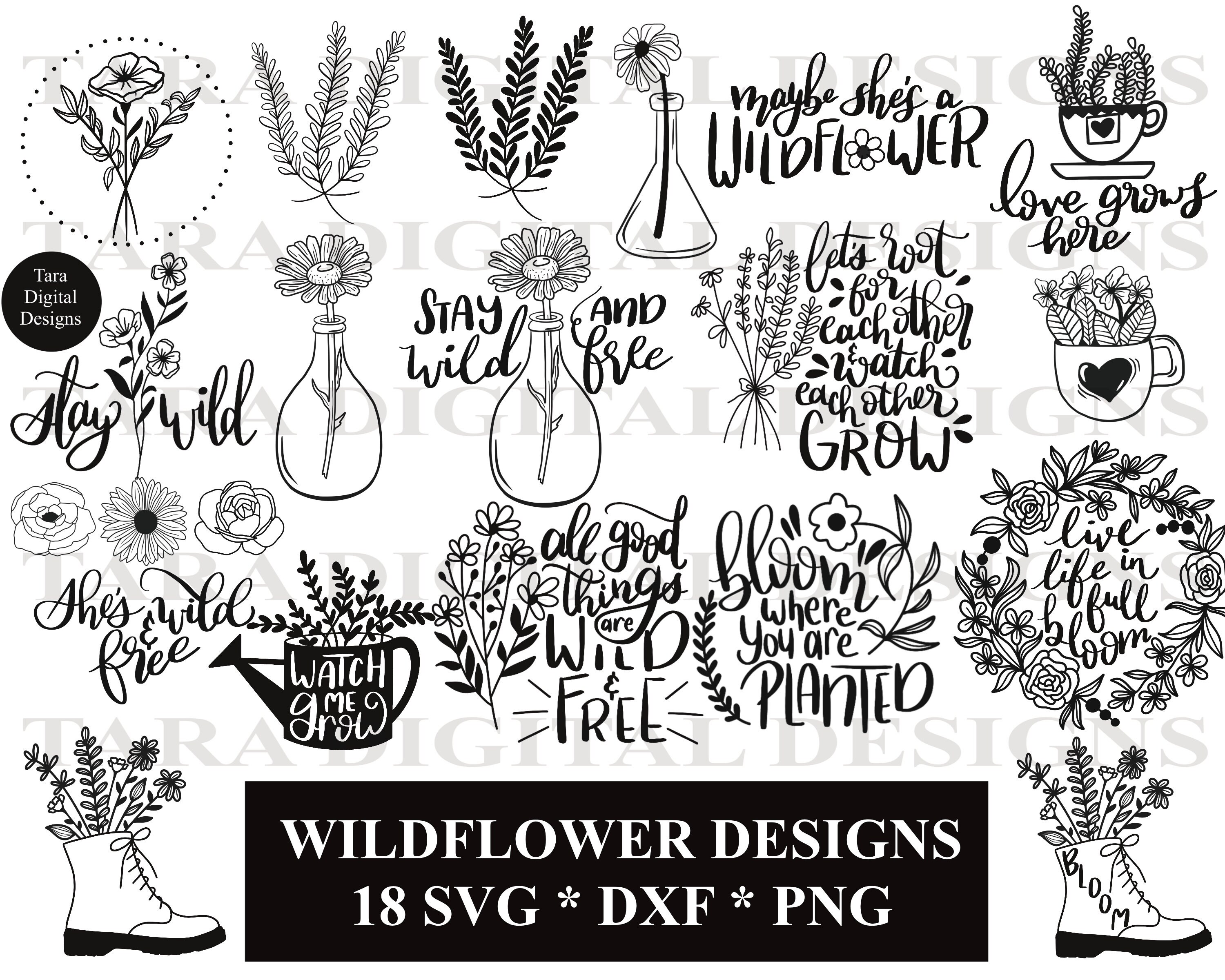 Wildflower Svg Bundle Wildflower Svg Wildflower Quotes Svg Etsy