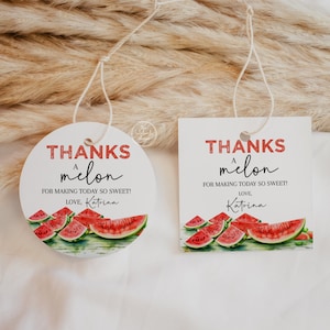 One in a Melon Favor Tag Printable Template Red Watermelon Birthday ...