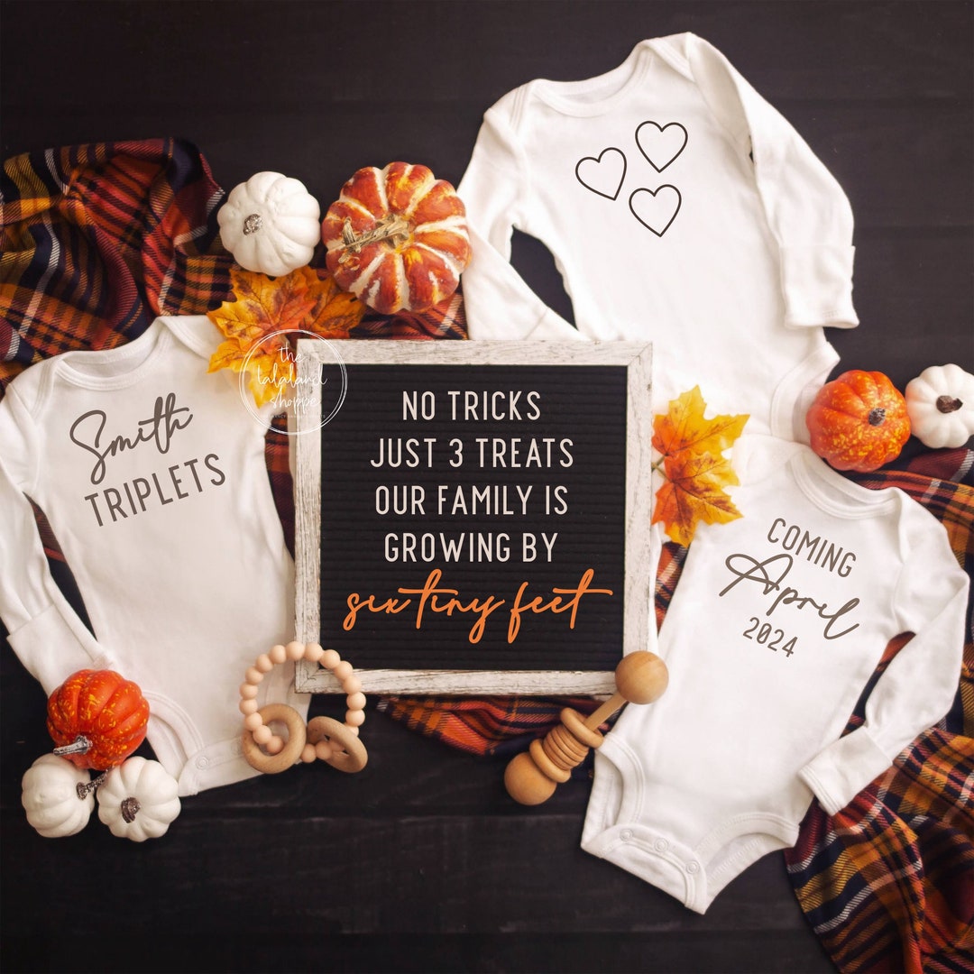 Halloween Triplet Pregnancy Announcement, Gender Neutral, Rainbow ...