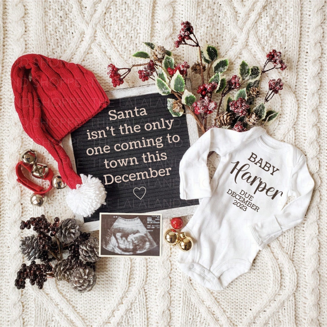 Christmas Pregnancy Announcement Digital December Baby Announcement ...