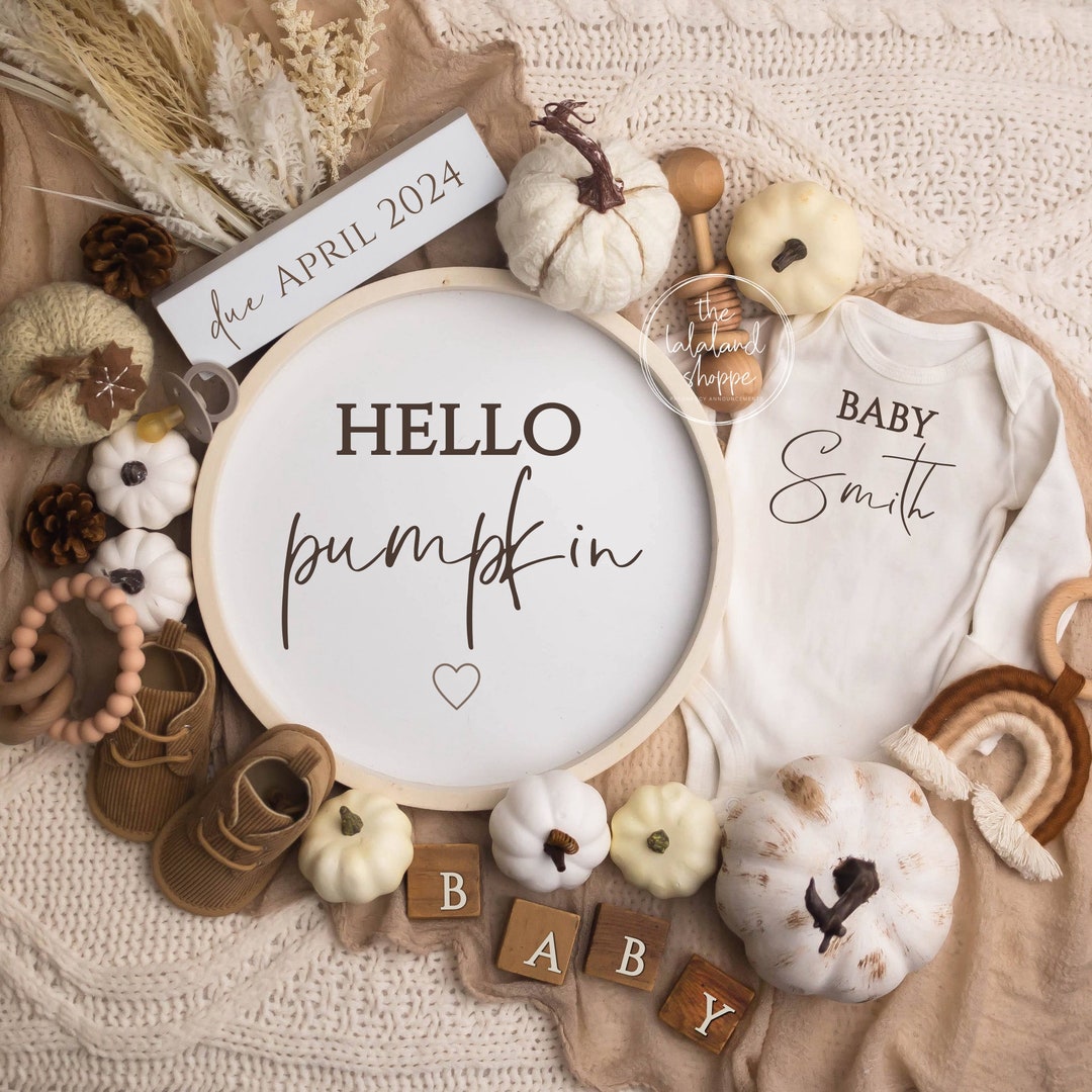Fall Baby Announcement Digital, Hello Pumpkin Thanksgiving Pregnancy ...