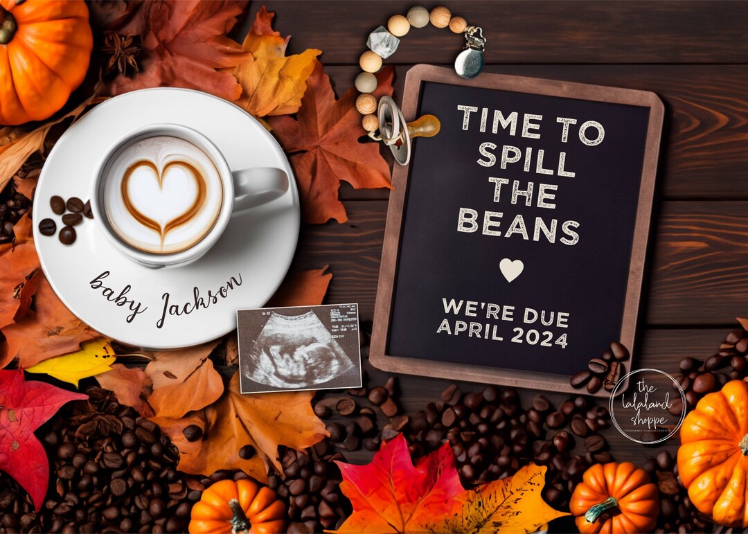 Coffee Lovers Pregnancy Announcement, Coffee Bean Baby Announcement ...
