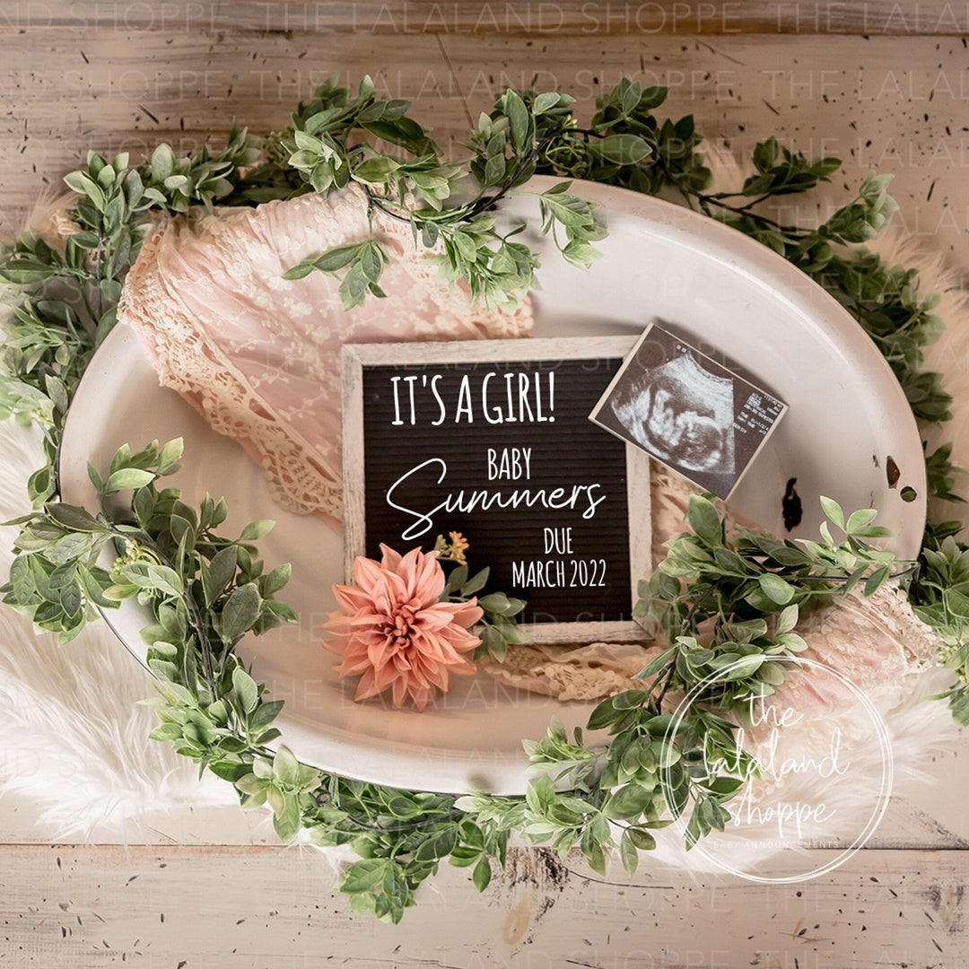 Digital Pregnancy Announcement, It's a Girl, Pink Floral, Baby Girl ...