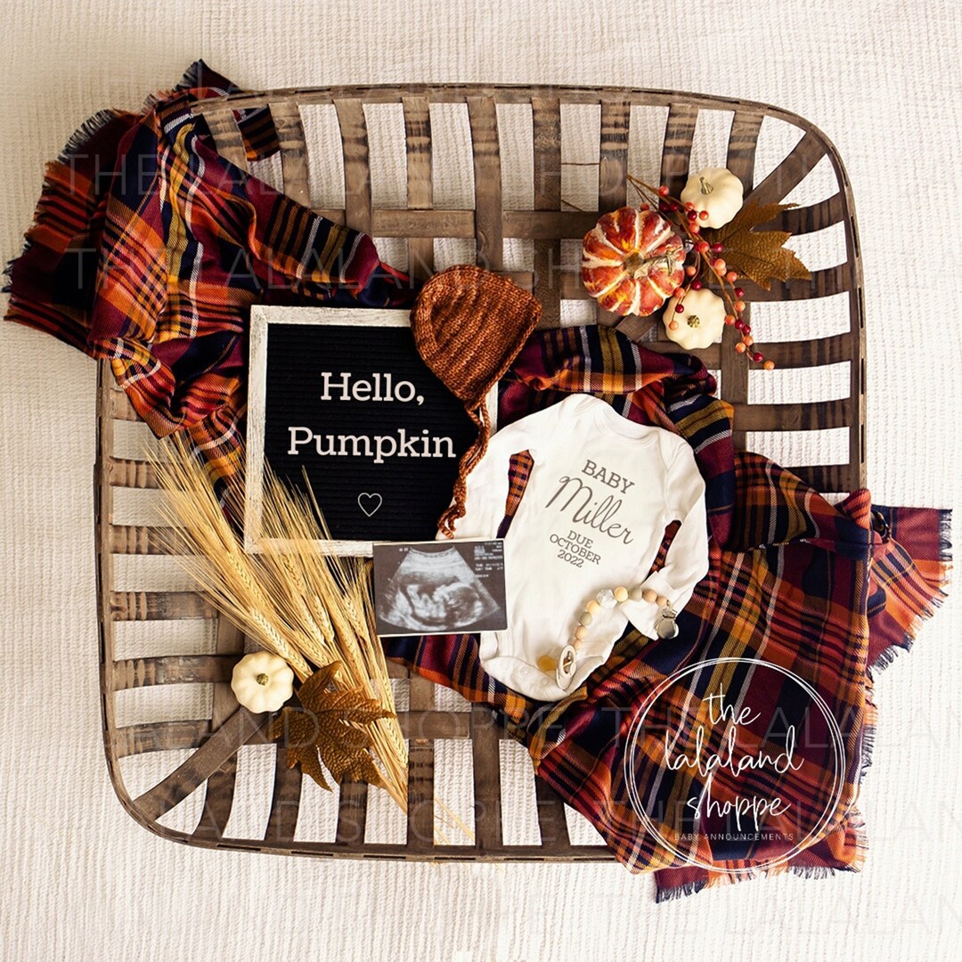 Fall Pregnancy Announcement, Hello Pumpkin, Gender Neutral, Editable ...