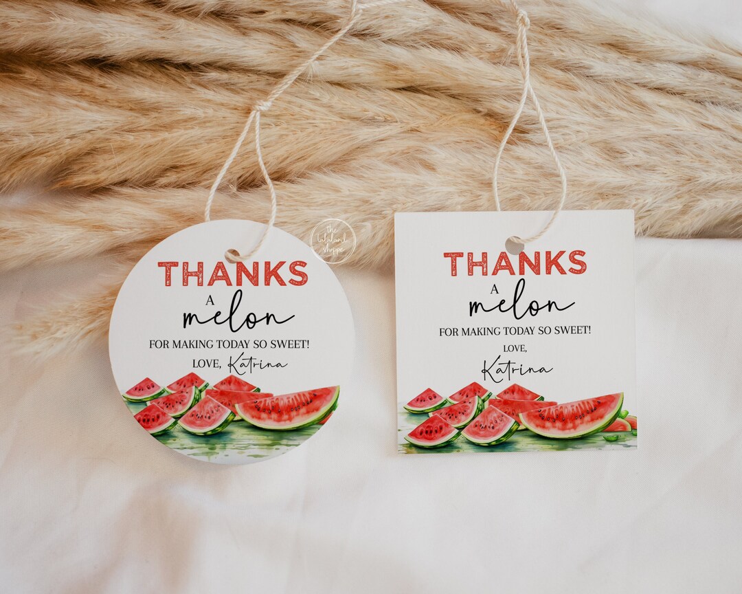 One in a Melon Favor Tag Printable Template Red Watermelon Birthday ...