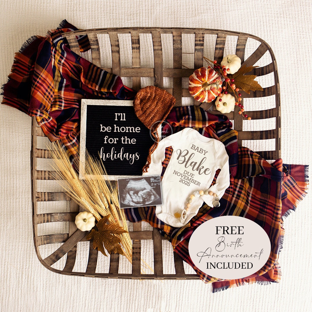 Fall Thanksgiving Pregnancy Announcement, Gender Neutral, Digital Baby ...