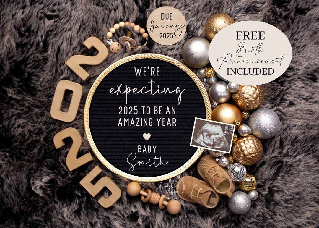 January New Years Baby Announcement Digital New Year Baby Pregnancy ...