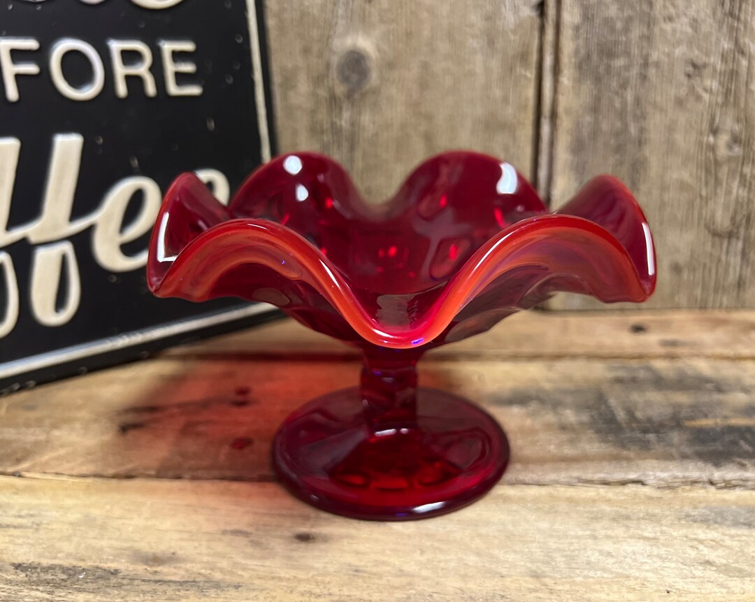 Vintage Viking Ruby Red Georgian Honey Comb 6 Ruffled Footed Compote - Etsy