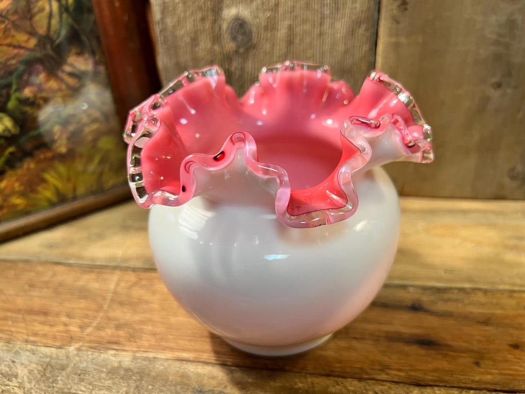 Fenton Silvercrest Pink & White Ruffled 5" Crimped Rose Bowl - Etsy