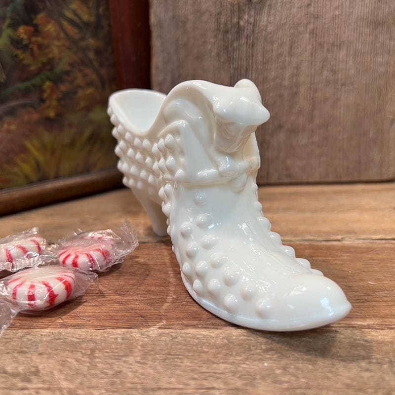 White Milk Glass Slipper - Etsy