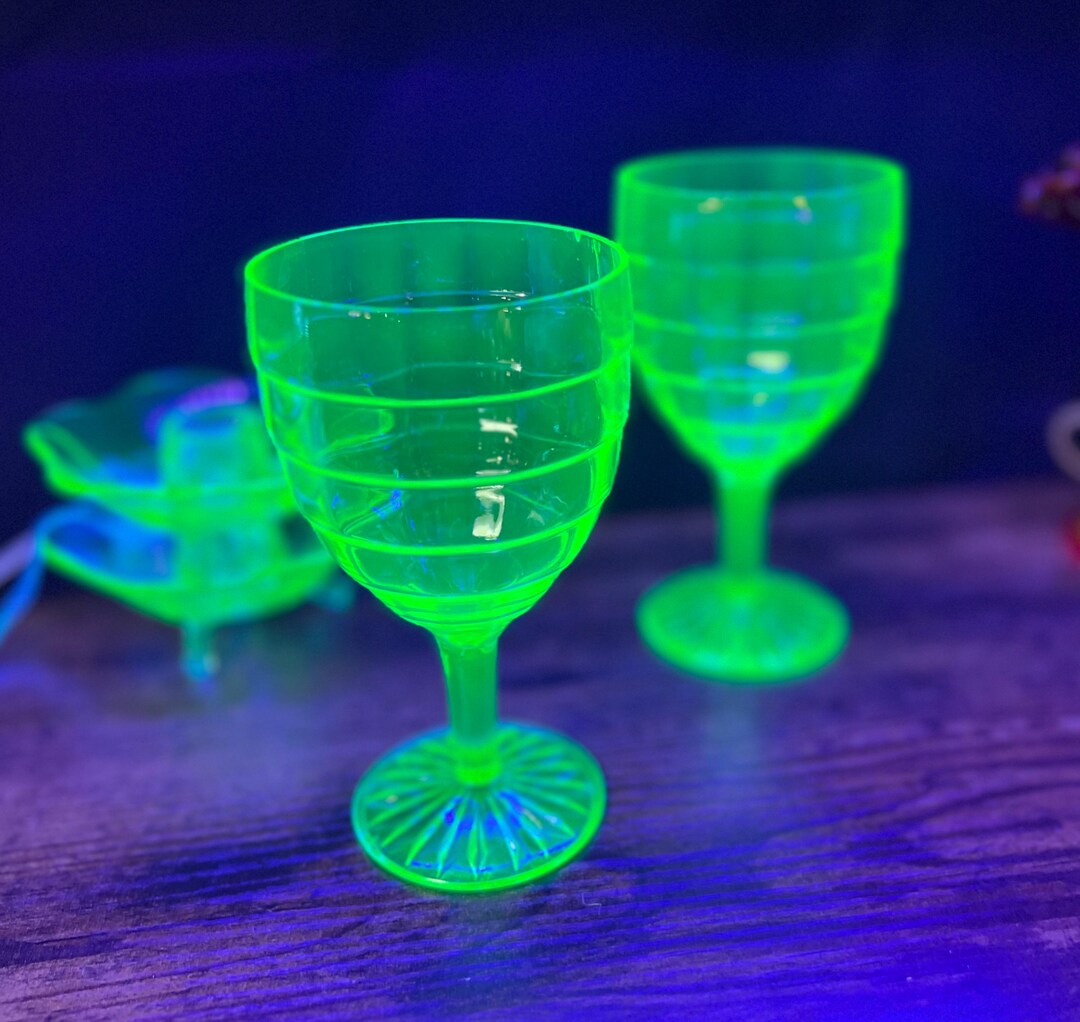 Anchor Hocking Block Optic Green Vaseline Uranium Water Goblets 6 Tall ...