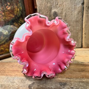 Fenton Silvercrest Pink & White Ruffled 5" Crimped Rose Bowl - Etsy