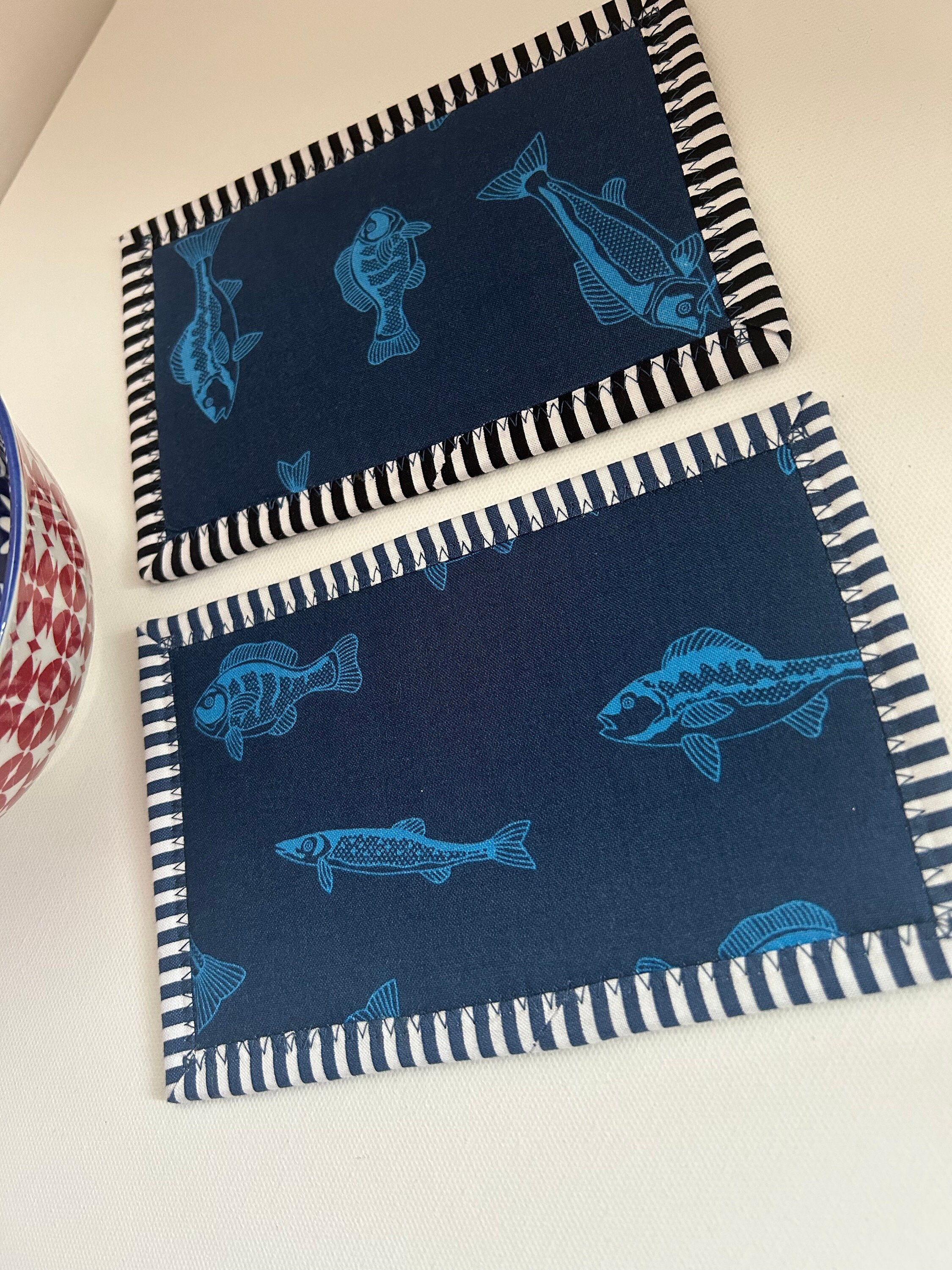 Two Blue Fish Mug Rugs - Etsy