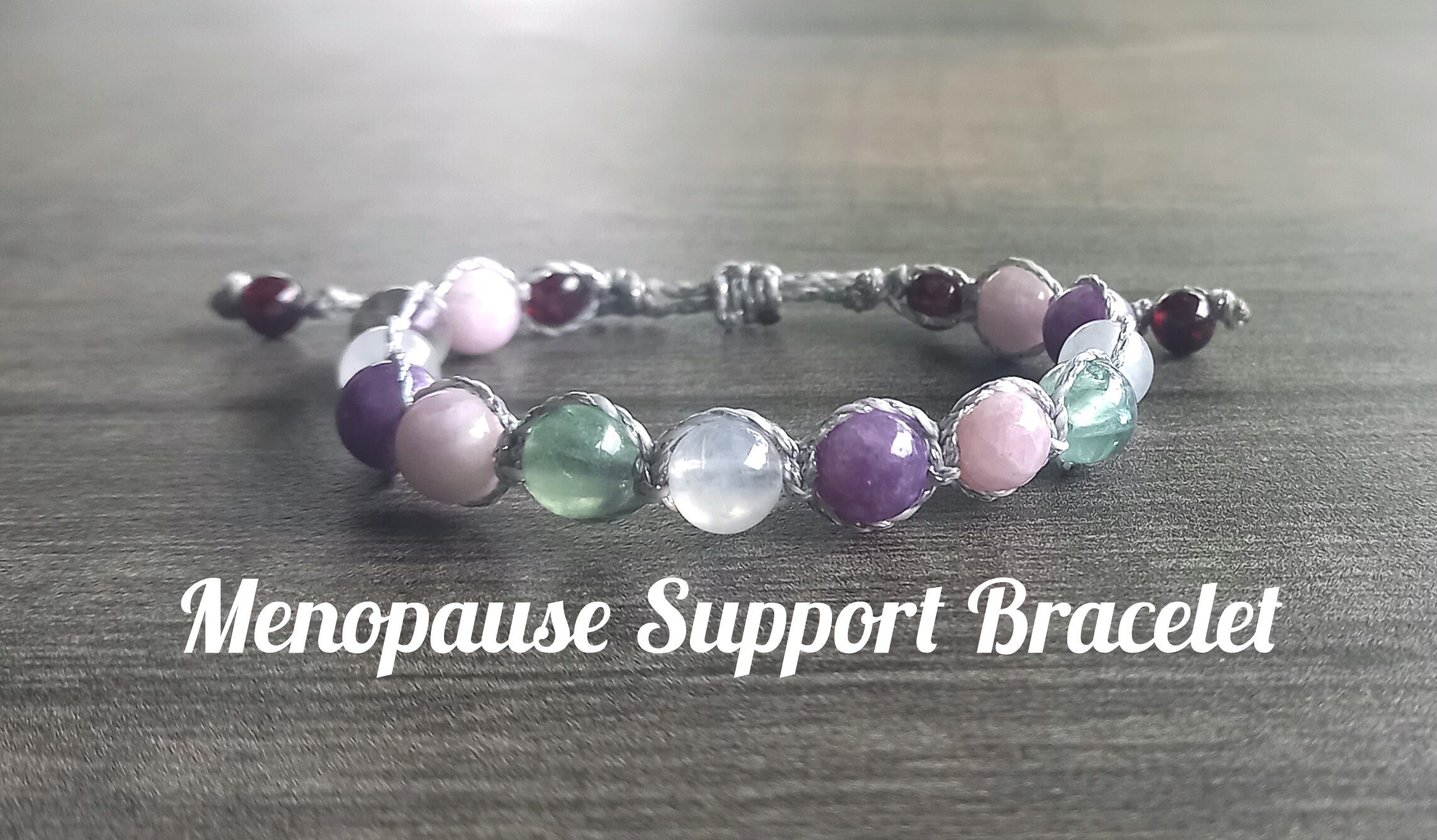 Menopause Relief Bracelet Gemstone Shamballa Style Silver Adjustable Cord Perimenopause Fluorite Garnet Moonstone Lepidolite Kunzite Etsy