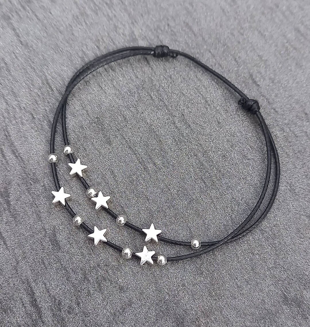 Multi Star Bead Charm Bracelet or Anklet Double Layer Adjustable Cord ...