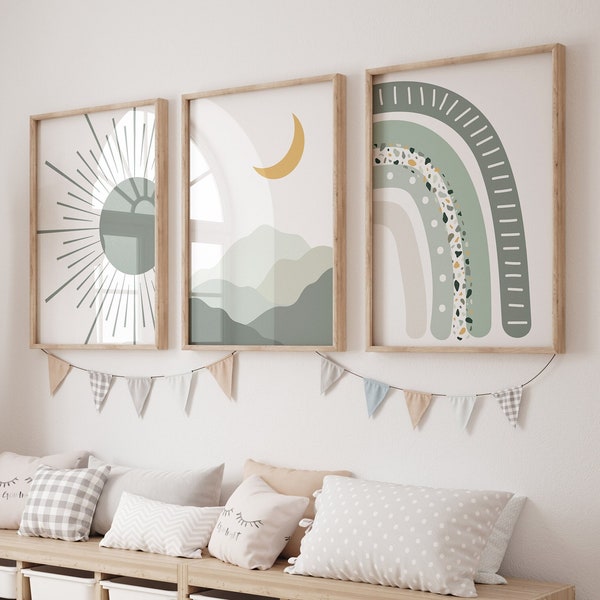 Nursery Boho Rainbow Green Wall Art - Etsy