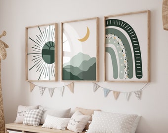 Set of 4 Sun Rainbow Cloud Flower Prints, Child's Room Art, Girls Wall ...