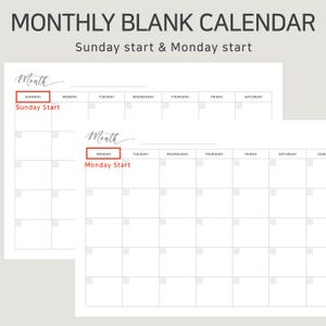 Blank Monthly Calendar: Minimalist Printable Planner (PDF) - Etsy