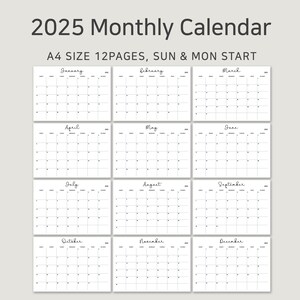 2025 Printable Calendar, A4, Letter Size Monthly Planner, Landscape ...