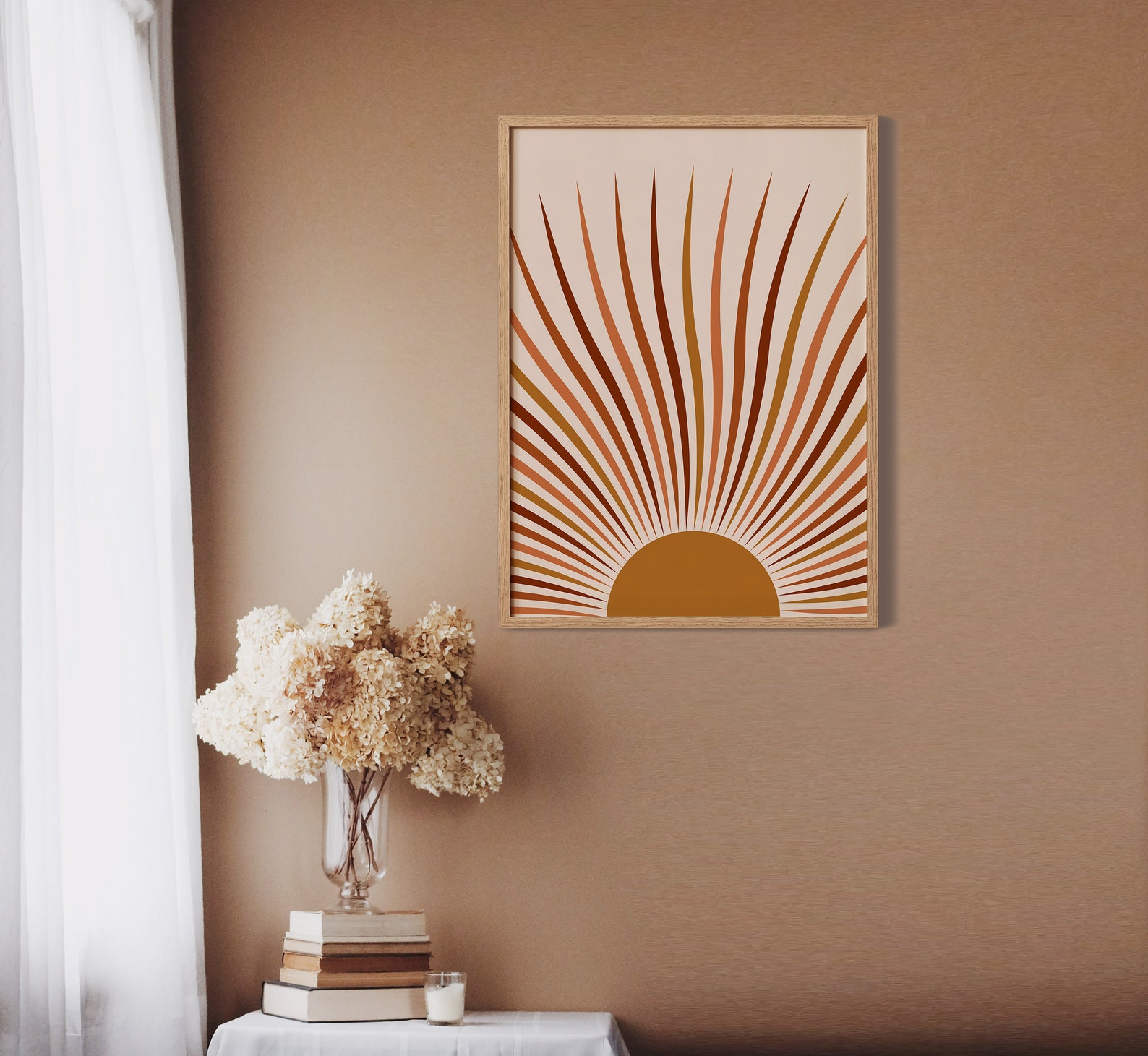 Boho Sun Wall Art Sunrise art Print Neutral Poster Sun rays | Etsy