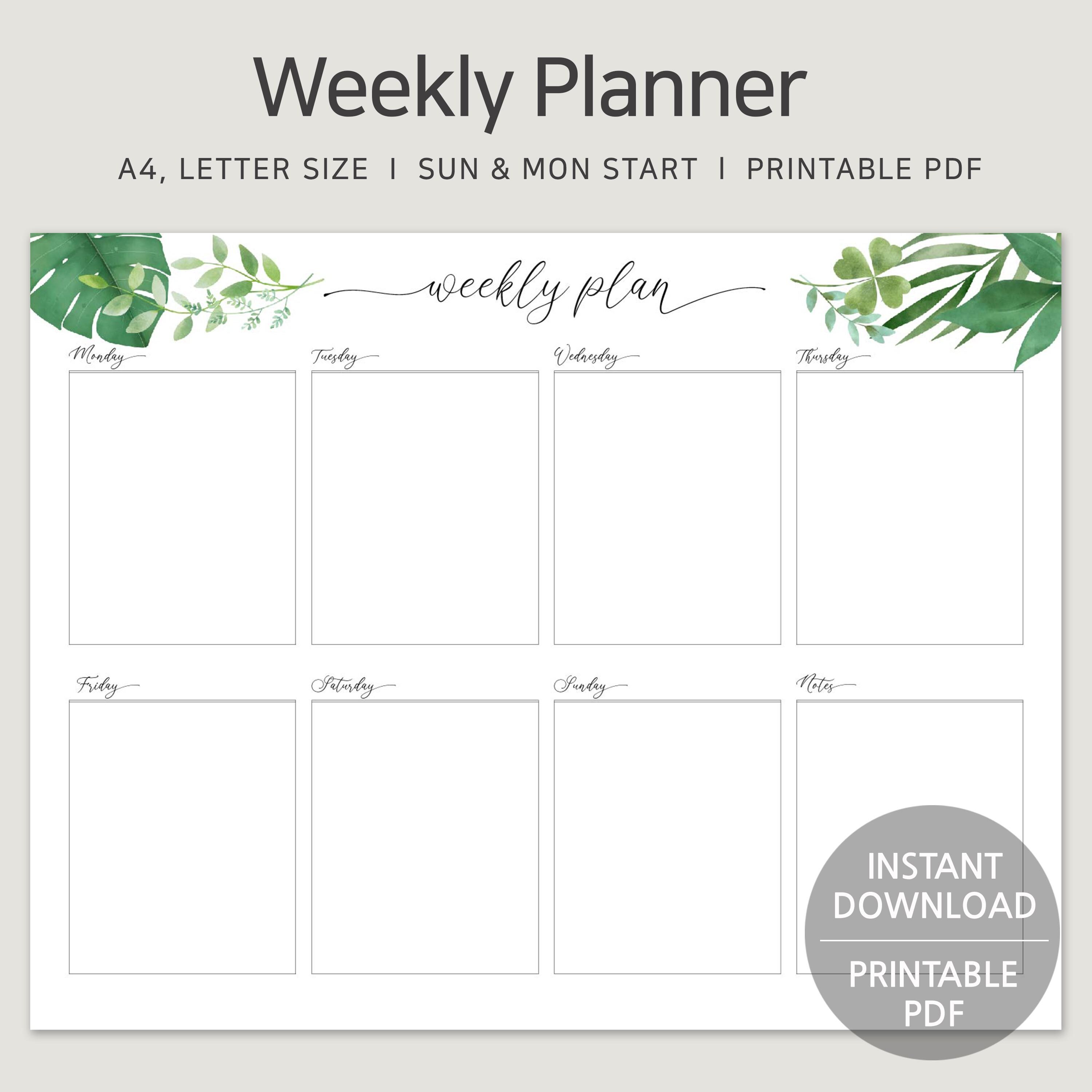 Watercolor Floral Weekly Planner: Printable A4/letter Size (digital ...