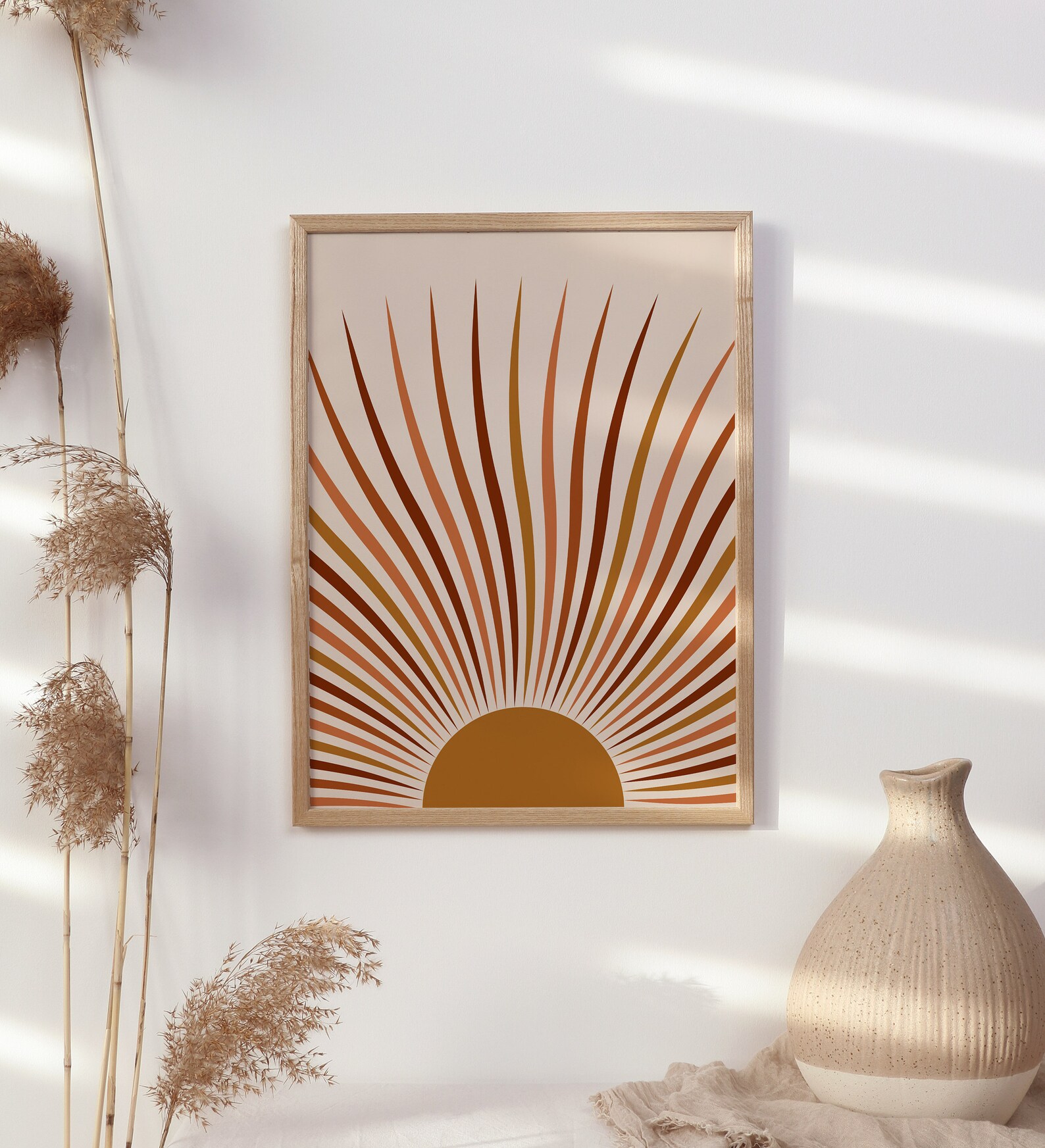 Boho Sun Wall Art Sunrise Art Print Neutral Poster Sun Rays - Etsy