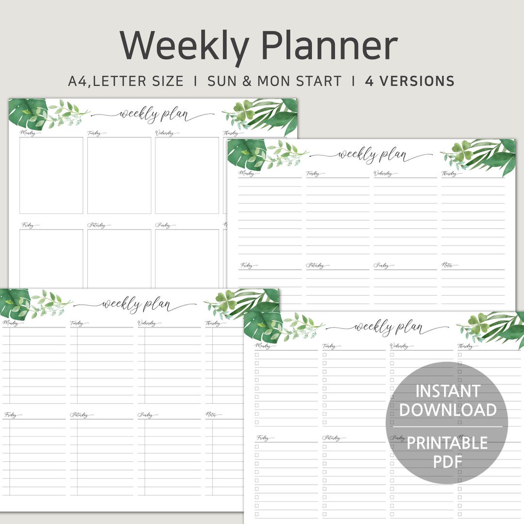 Watercolor Floral Weekly Planner: Printable A4/letter Size (digital ...