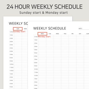 24 Hour Weekly Schedule: Printable Planner Template (PDF) - Etsy