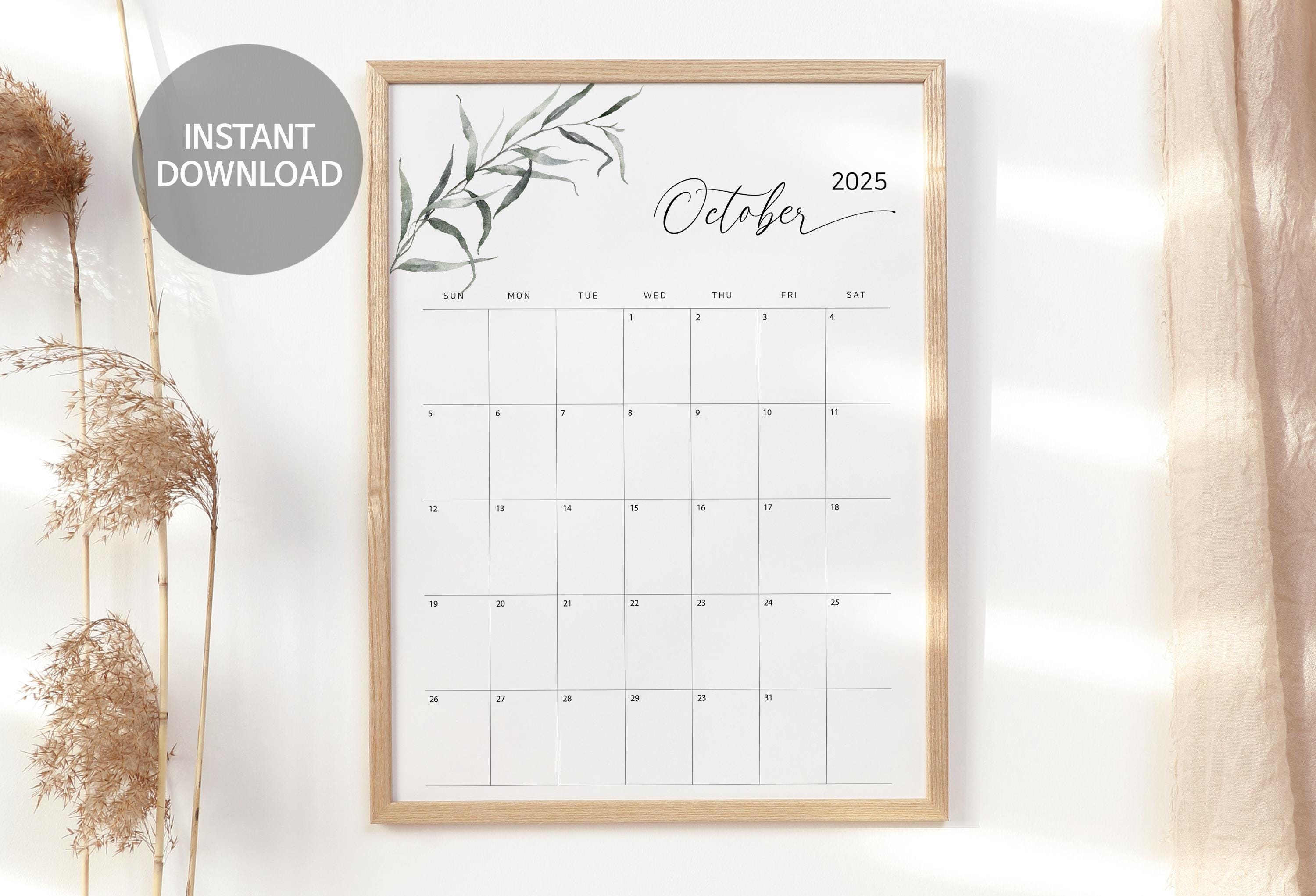 2025 Watercolor Eucalyptus Calendar: A4, Letter Size (PDF Digital ...