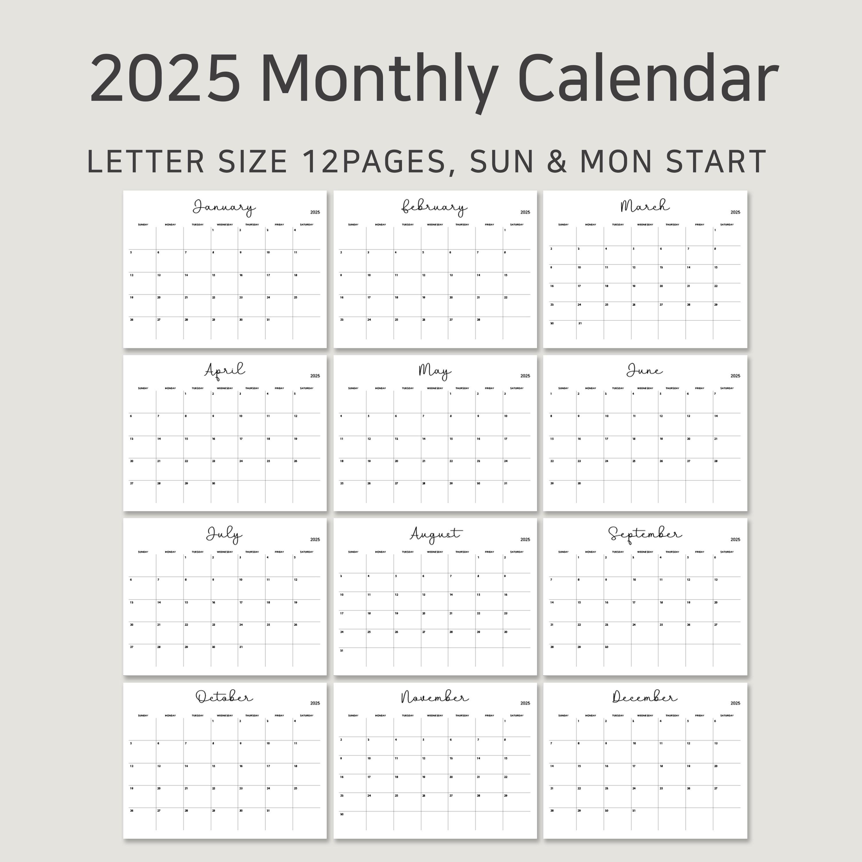 2025 Printable Calendar: Minimalist A4/letter Size (PDF Download) - Etsy