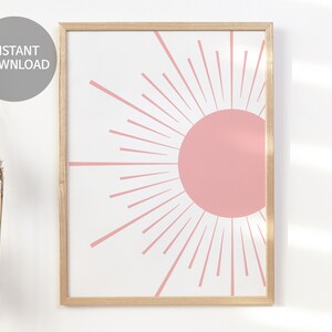 Boho Nursery Pink Prints Set of 3, Sun Rainbow Moon Baby Room Posters ...