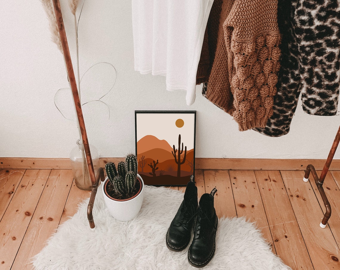 Desert Abstract Wall Art Sun and Mountain Landscape Print - Etsy