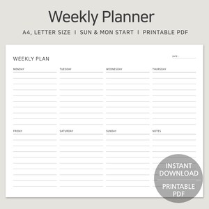 Minimalist Weekly Planner Template: A4, Letter Size (printable PDF) - Etsy