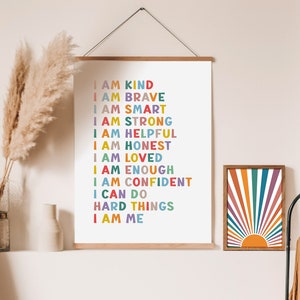 Kid Affirmation Wall Art, Playroom Poster Set Of2, I Am Kind I Am Loved ...